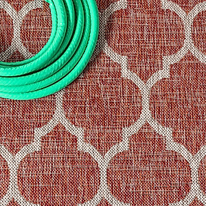 JONATHAN Y SMB109C-9R Trebol Moroccan Trellis Textured Weave Indoor/Outdoor Area Rug, Modern, Bohemian, Contemporary for Bedroom, Kitchen, Living Room, Easy-Cleaning, Red/Beige, 9' Round