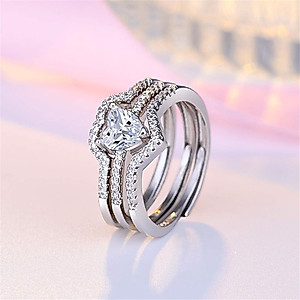 Uloveido 3pcs Set Womens Adjustable Heart CZ Wedding Bands Engagement Ring Enhancer Bridal Rings Platinum Plated Y1117