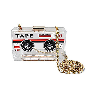 QZUnique Tape Shaped Shoulder Bag Radio Recorder PU Crossbody Bag Women's Retro Evening Bag Handbag Clutch Purse