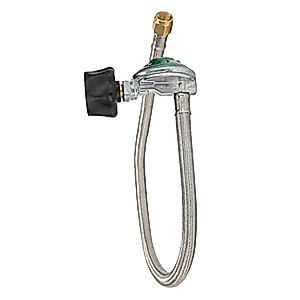 IGT Gas Regulator | 2 feet Stainless Steel Braided Hose Propane Regulator (70000 BTU) for Barbecue Grill, Camping Stove, Patio Heater, Fish Cooker & Other Small Gas Appliances, 2 ft, QCC-1, LPG, GREEN