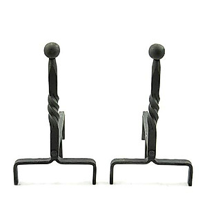 Minuteman International Ball End Wrought Iron Fireplace andirons Pair, Black (AND-07)