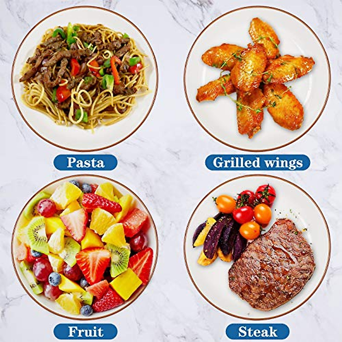 JDZTC Porcelain 26 Ounce Pasta Bowls Set of 4, 8 inch Wide and Shallow Salad Bowls, Serving Bowls, Microwave & Dishwasher Safe, Sturdy & Stackable, blue grey