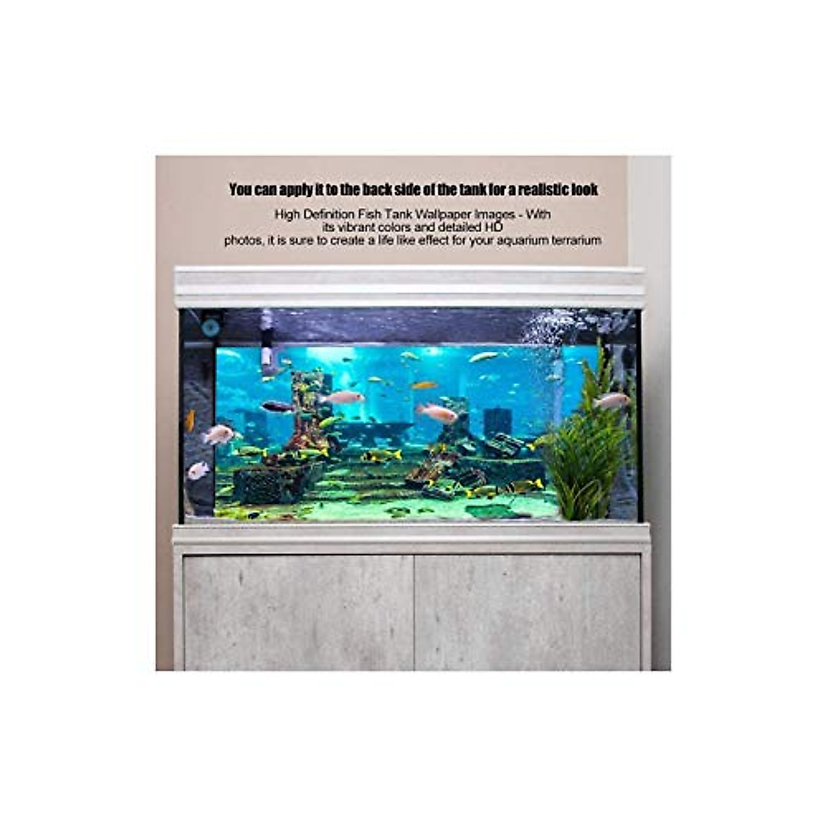 Undersea City Ruins Aquarium Poster, PVC Coral Aquarium Background Underwater Poster Fish Tank Wall Decorations Sticker(61 * 30cm)