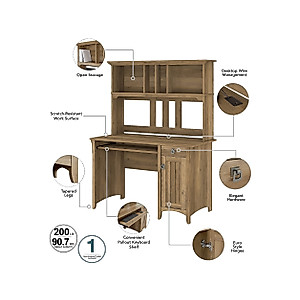 Bush Furniture Salinas Computer Desk with Hutch | Study Table with Drawers, Cabinets & Pullout Keyboard/Laptop Tray | Modern Home Office Desk in Reclaimed Pine | Work Desk with Storage