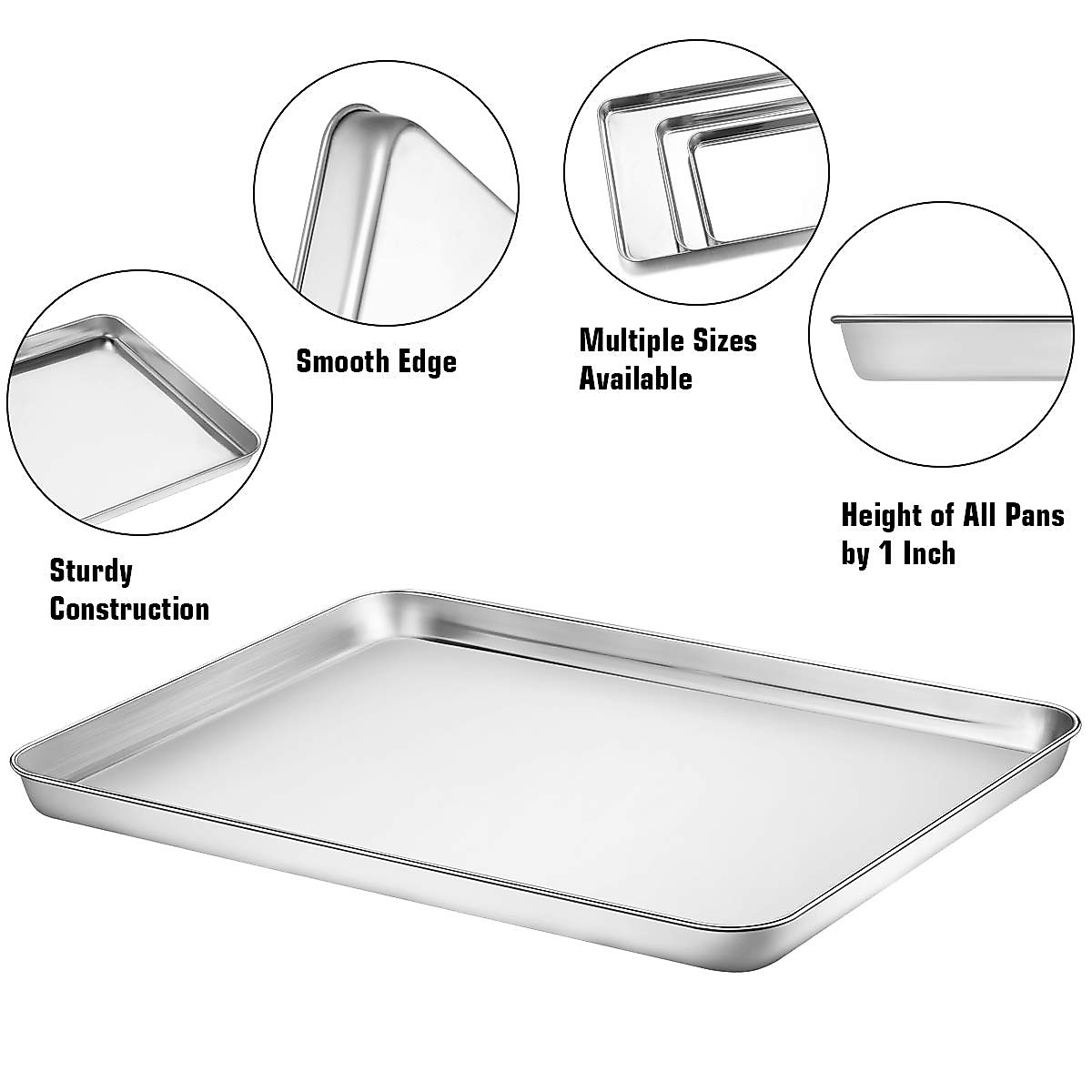 Wildone Baking Sheet with Silicone Mat Set, Set of 6 (3 Sheets + 3 Mats), Stainless Steel Cookie Sheet Baking Pan with Silicone Mat, Non Toxic & Heavy Duty & Easy Clean