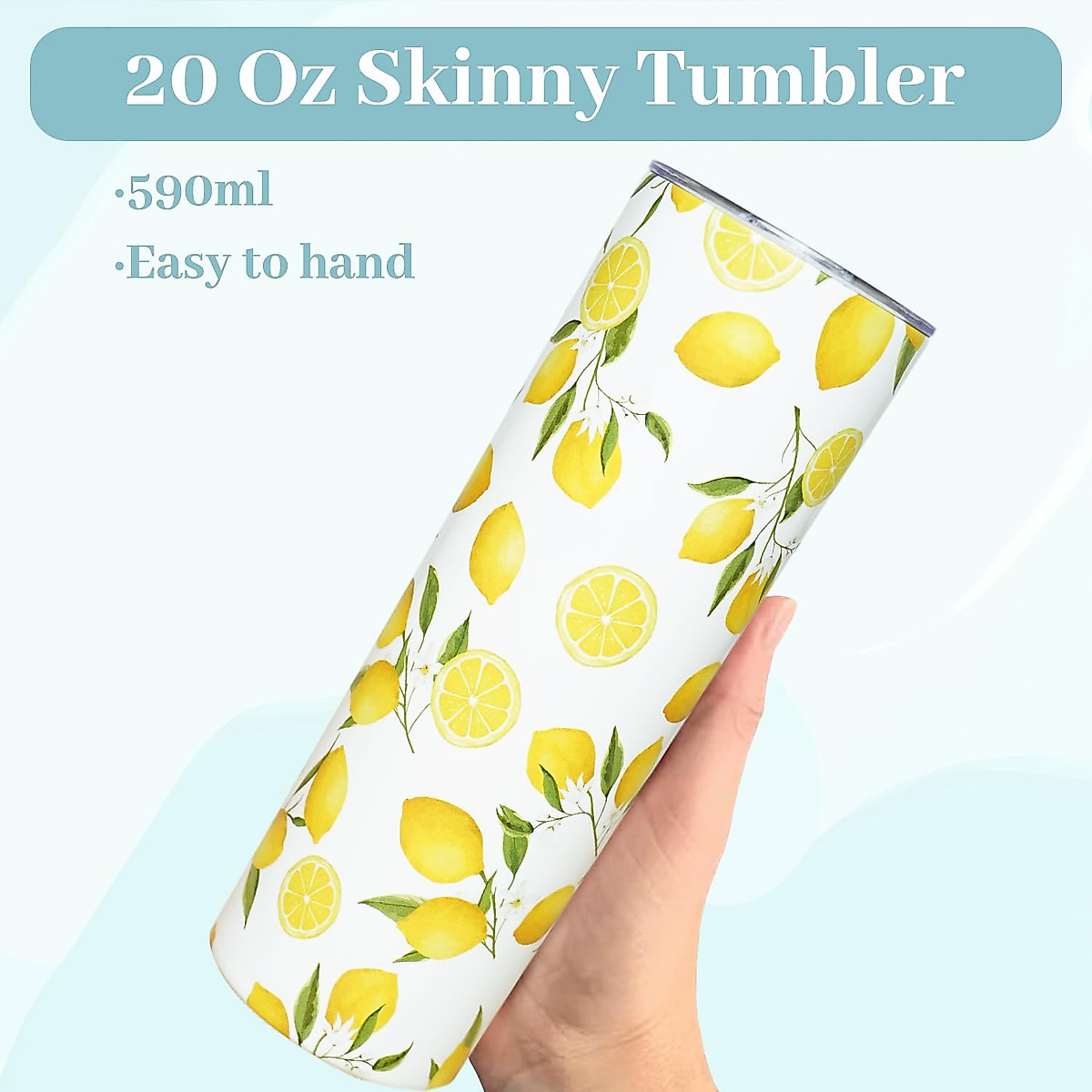 Yellow Lemon Tumbler 20 Oz, Summer Lemon Gifts for Women Girls, Lemon Tumbler Coffee Mug Cup Water Bottle Drinking Cup for Cold or Hot Drinks, Lemon Stuff Accessories Things