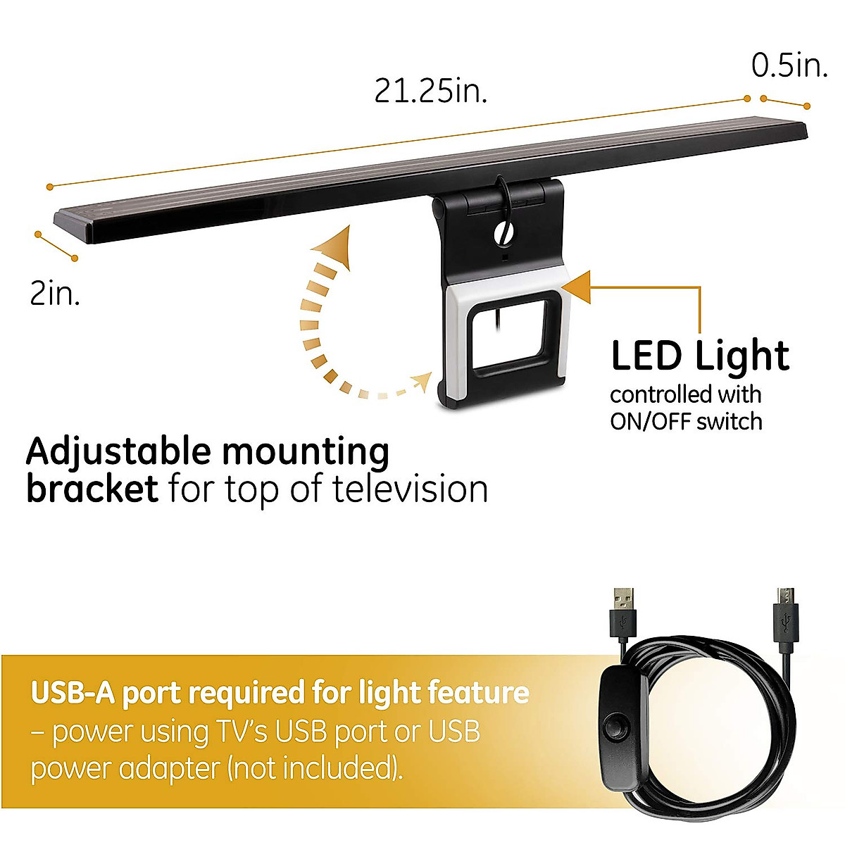 GE Enlighten HD Hover Antenna with Bias Lighting, Long Range, Mounts Directly on TV, Passive, 53592
