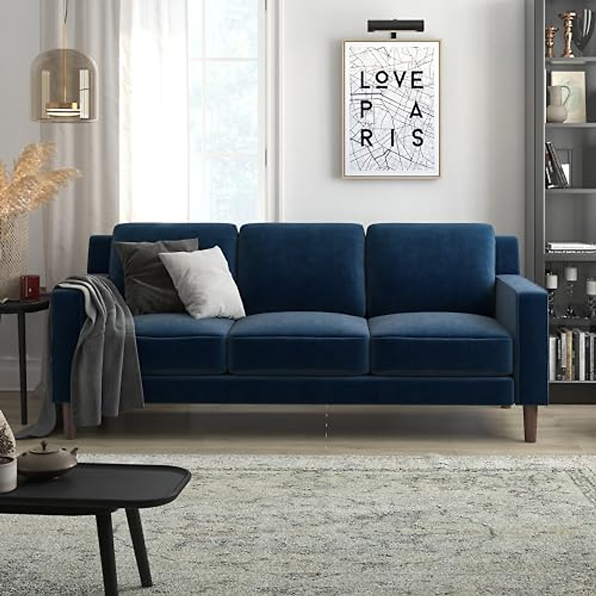 DHP Brynn 3 Seater Sofa, Blue Velvet