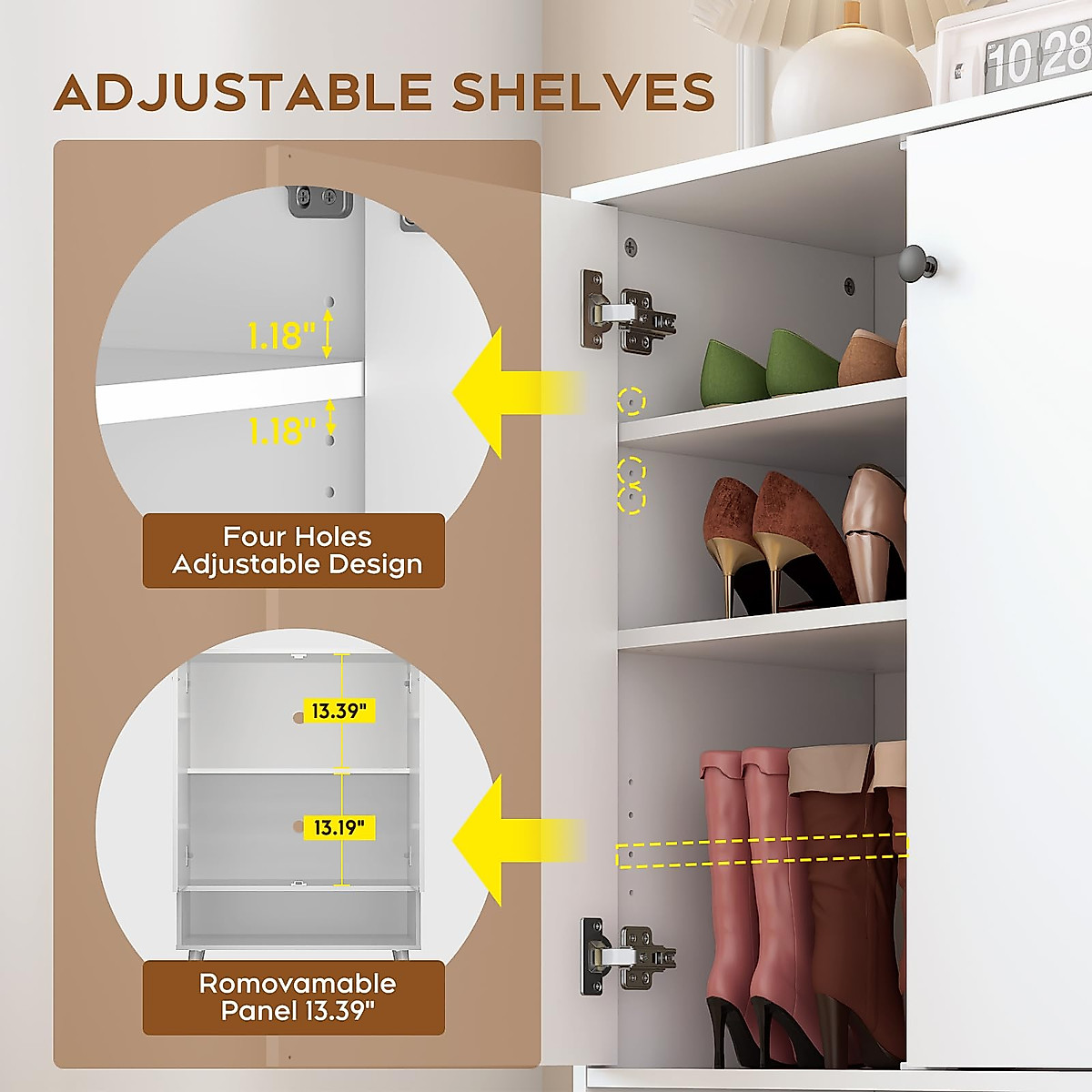 Wanttii Shoe Cabinet, Large Shoe Storage Cabinet with Doors, Shoe Rack Organizer with Storage for Entryway, Hallway, Living Room (White Doors)