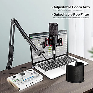 Condenser Microphone XLR,Professional Studio Recording Microphone for Computer PC,Cardioid Podcast Mic Kit with Boom Arm,Gaming Microphone for Streaming,ASMR,Singing,Voice Over,Vocal,YouTube,Zoom