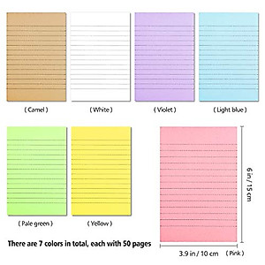 STOBOK Lined Sticky Notes,7 Packs Bright Color Self-Stick Memo notepads with line 3.9 x 6 inch,Legal Pads 50 Sheets per Notepad Memo Stickers for Office,School,Home