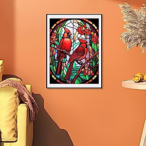 Stalente Diamond Painting Kits for Adults, Cardinal Round Full Drill Diamond Art Kits, 5D DIY Paint with Diamonds Crafts for Home Wall Decoration Gifts 12×16Inch Bird