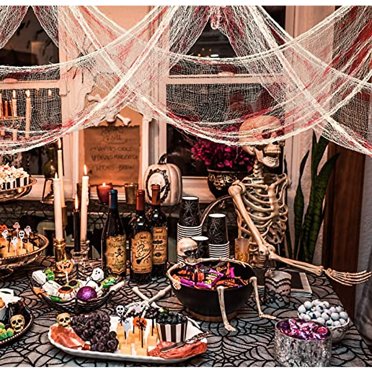 Moon Boat 364” x 30” Halloween Cheesecloth Decorations Creepy Cloth + Spider Web - Hallowmas Haunted House Indoor Outdoor Party Decor