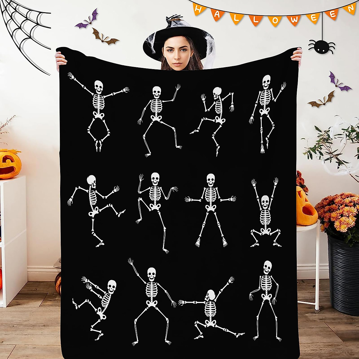 JOOCAR Halloween Skull Skeleton Throw Blanket: Luxury Soft Warm Funny Dance Halloween Dancing Cartoon Fun Joints Party Vintage Throw Blankets for Girls Boys for Sofa Couch Bed Chair 40" x 50"