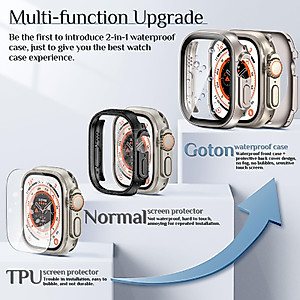 Goton 2 in 1 Waterproof Case for Apple Watch Ultra Ultra 2 2024 Screen Protector 49mm, 360 Protective Glass Face Cover Hard PC Bumper + Back Frame for iWatch Ultra Accessories 49 mm, Titanium
