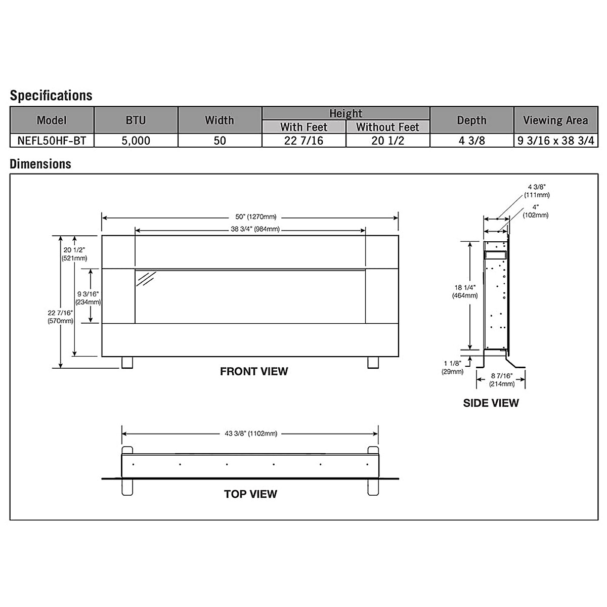 Napoleon Harsten 50 inch Wall Mount Electric Fireplace with Bluetooth Speakers - Black, NEFL50HF-BT