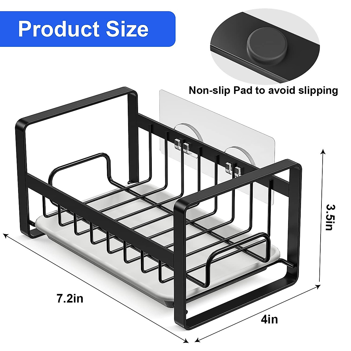 MFTEK Sink Caddy Kitchen Sponge Holder, Soap Holder Tray for Kitchen Sink Countertop, 304 Stainless Steel Soap Dispenser Brush Drainer Rack Organizers with Removable Drain Tray