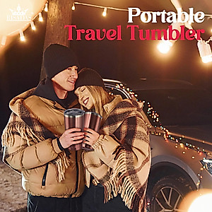 Tumbler with Lid 20oz - Stainless Steel Vacuum Insulated Travel Tumbler Cup, Coffee Mug - Gifts for Women Mom Wife - Durable Tumbler with Splash Proof Sliding Lid, Rose Gold, Birthday Gifts for Women