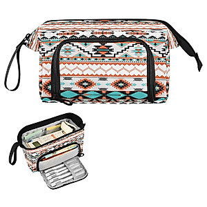 DEHOZO Portable Pencil Case Pen Bag with Zipper, Ethnic Aztec Geometric Large Pencil Pouch Pen Case Stationery Bag for Office School Student, Multifunctional Pen Box for Girl Boy Men Women