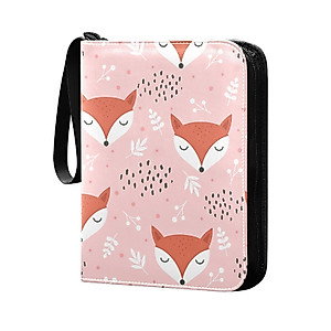 PYBUG Fox Trading Card Binder with Nylon Strap 4-Pocket Waterproof PU Leather Card Collection Binder for 400 Cards Sturdy Card Holder Folders for Game Cards,Sports Cards