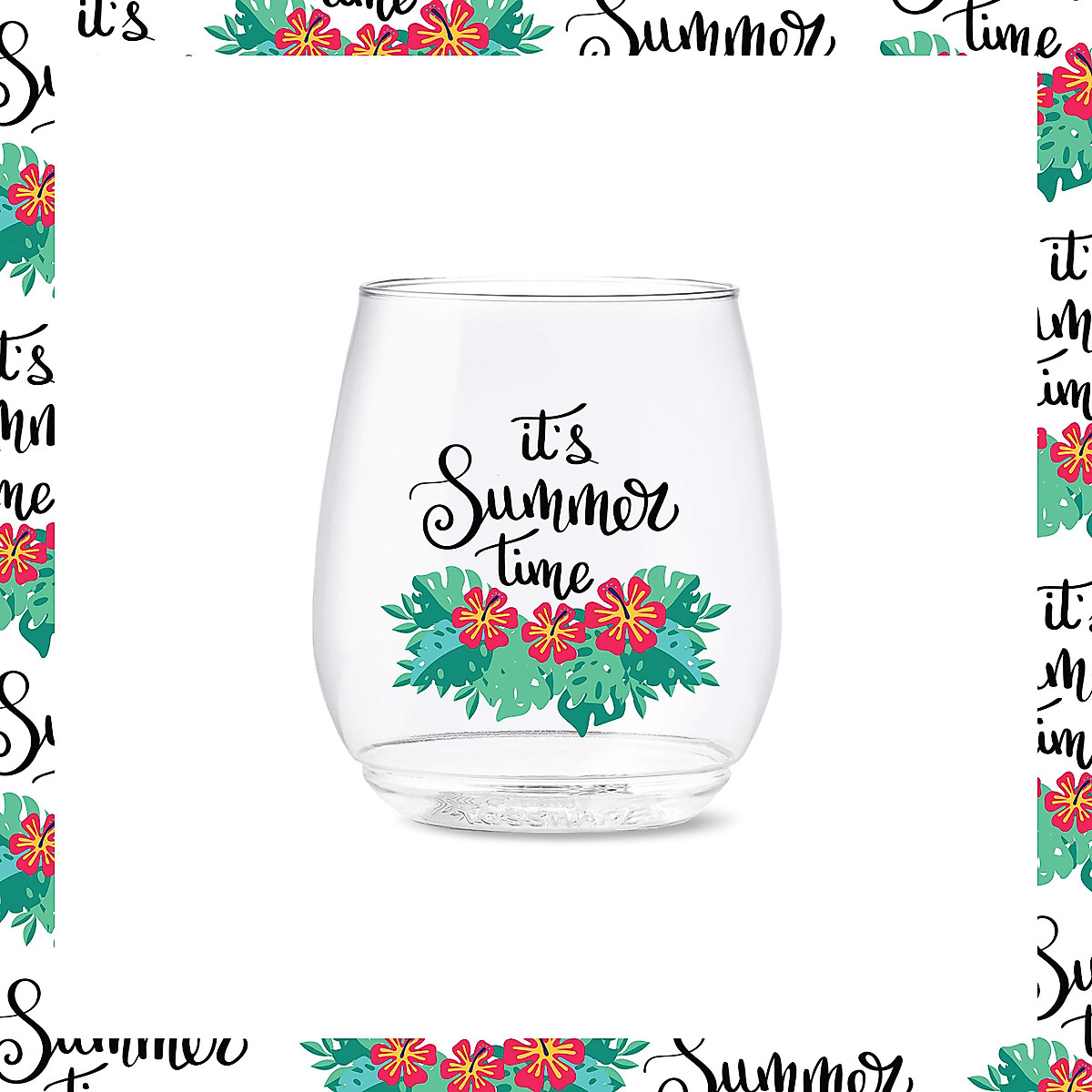 TOSSWARE POP 14oz Vino Summer Sips 1 Series, SET OF 6, Premium Quality, Recyclable, Unbreakable & Crystal Clear Plastic Wine Glasses