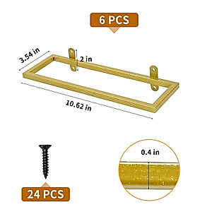 UOIENRT [6 Pack] Wine Rack Wall Mounted, Gold Rectangular Wine Rack Wine Bottle Holder Display Rust-Proof, Red Wine Shelf Perfect for Kitchen Bar Restaurants Cabinets Basements Wine Cellars