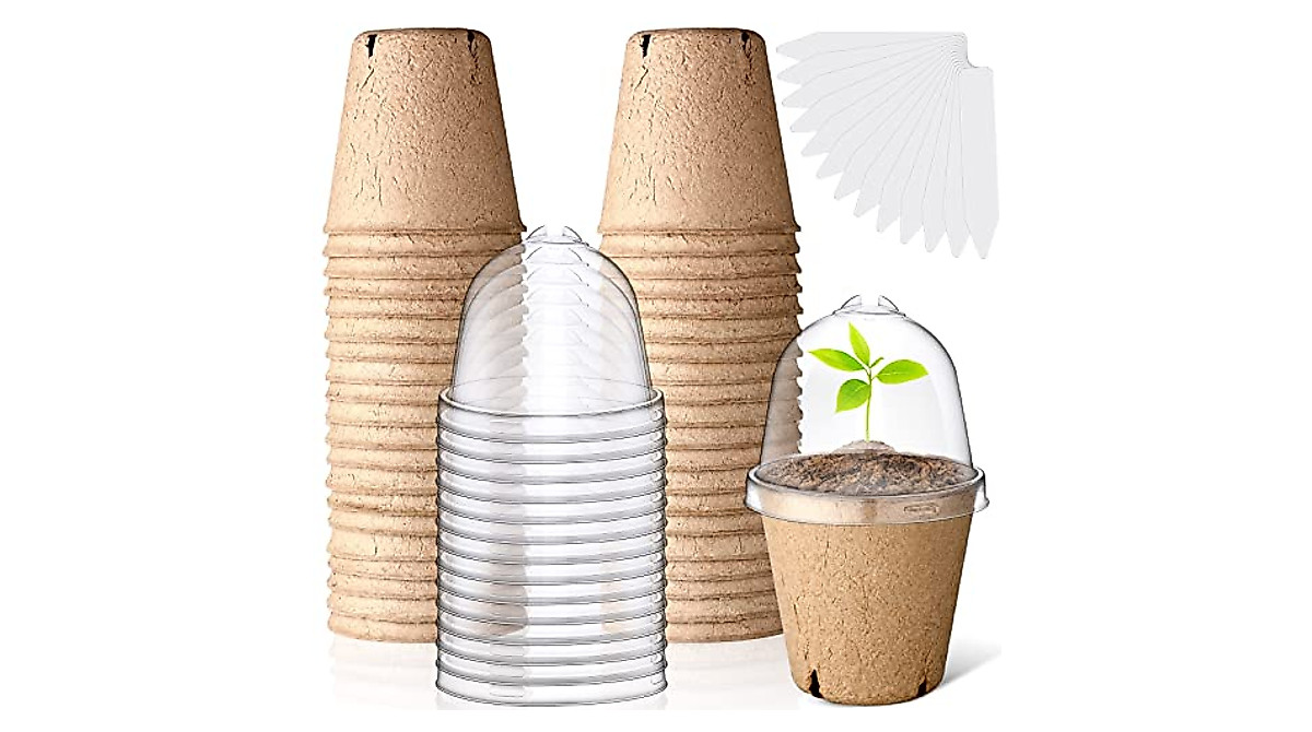 Start Gardening with 50 Peat Pots & Humidity Domes Kit
