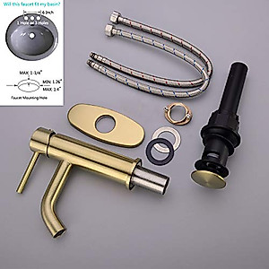 TRUSTMI Brass Single Lever Single Hole Bathroom Basin Sink Faucet with Pop Up Drain Assembly and 6-Inch Hole Cover Deck Plate,Brushed Gold