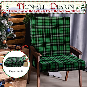 Newwiee 8 Pcs Christmas Patio Cushion Cover Green Plaid Outdoor Cushion Cover Stretch Christmas Chair Cushions Replacement Furniture Couch Sofa Slipcovers Seat Cover Soft Washable