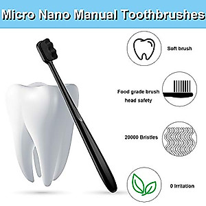 Patelai 8 Pieces Soft Toothbrush Micro Nano Extra Soft Bristles Manual Soft Toothbrush with 20,000 Bristles for Teeth Oral Gum Recession Adults Kids Child (Black, White Handle with Black Bristle)