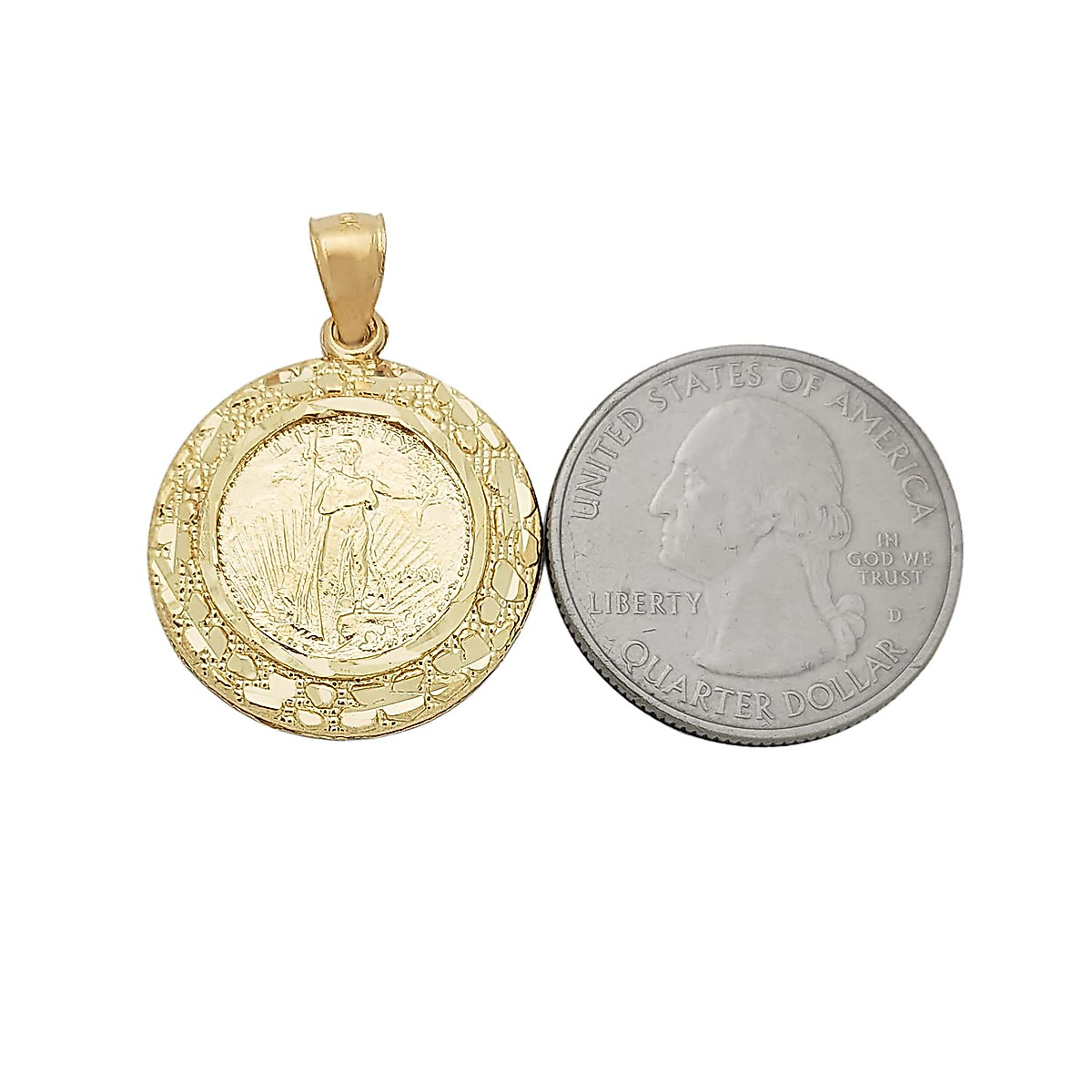 Walking Liberty Coin And Bezel Pendant 10K Yellow Gold