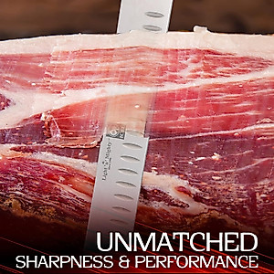 14-inch Blade Granton Edge, Turkey, Salmon, ham Slicer, Meat Slicing Knife. NSF Certified, German Steel,Knife sharpening instruction included, Best Knife to Slice Large Roast and Whole Turkey.