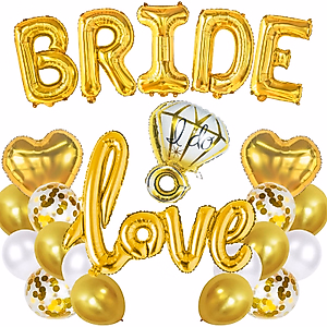 BRT Bearingshui Gold Bridal Shower Decorations Supplies, Bachelorette Party Balloons Decorations Favors, Bride Balloons Decorations for Engagement Party Decorations