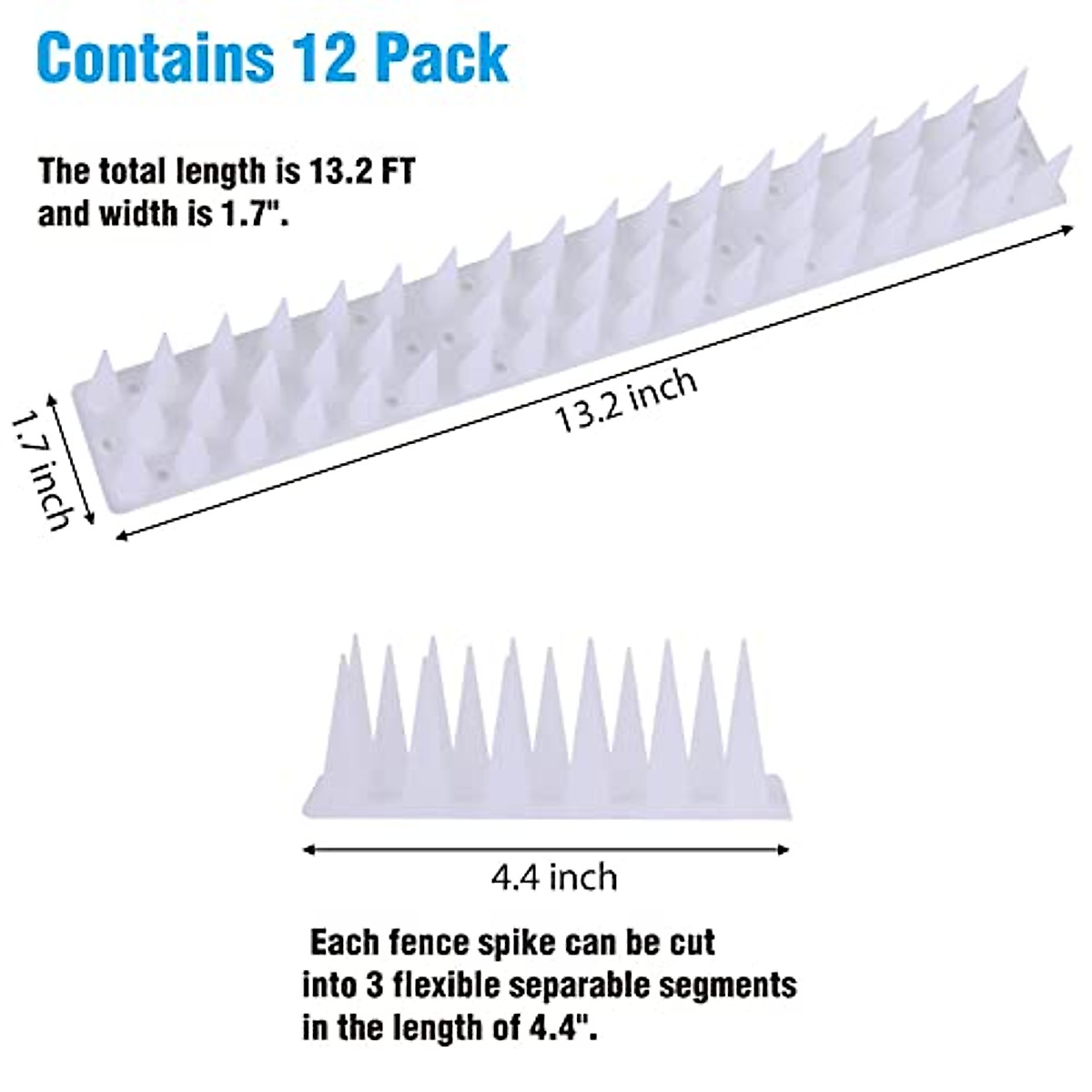 MorTime 12 Pack Bird Spikes 13.2 FT Bird Deterrent Spikes for Small Birds Squirrels Cats Keep Birds Away from Fence Roof Railing