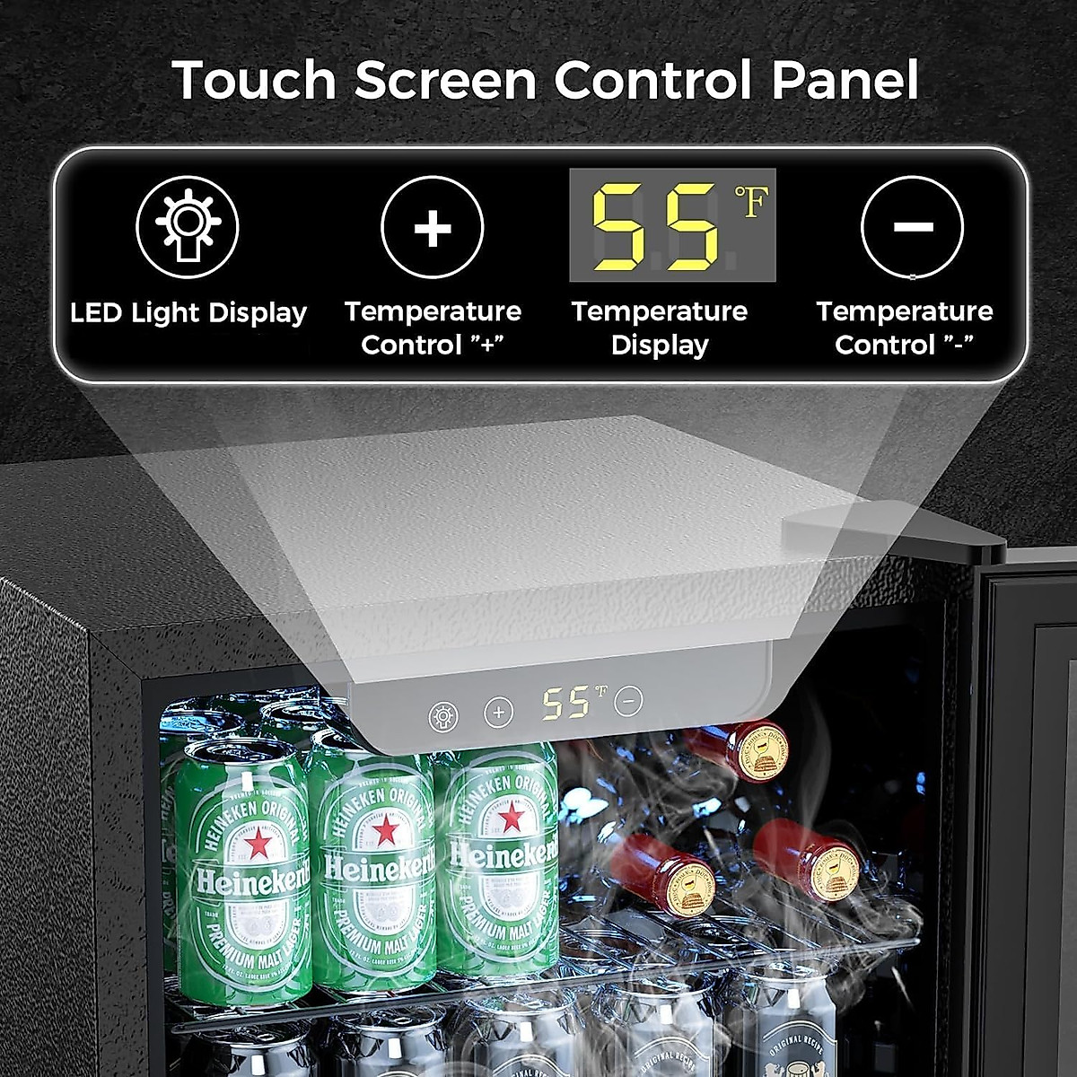 Kndko Mini Beverage Refrigerator and Cooler - 95 Can Mini Fridge with Digital Temperature Control, LED Light, Reversible Door, Perfect for Home, Office, Bar, and Game Room - 2.6 Cu.Ft, Black
