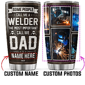 CUBICER Personalized Coffee Tumblers Custom Photos And Name Welder Dad Tea Mugs For Men Father Papa Grandpa Double Walled Stainless Steel Tumbler Insulated Drinking Cup With Lid
