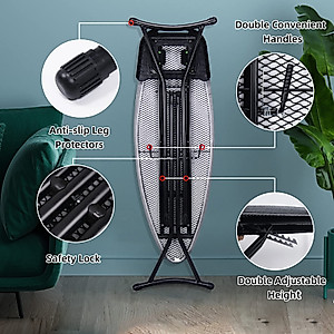 Duwee 17"x48" Steel Top Extra Wide Ironing Board with Retractable Iron Rest, Adjustable Height,Foldable Ironing Boards with 10 mm Thicken Feltpad and Cover,Heavy Duty Legs