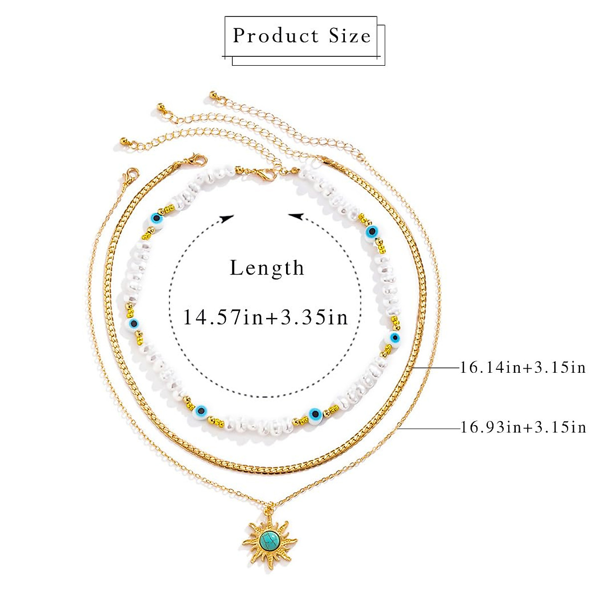 Sixexey Layered Sun Necklace Gold Necklace Chain Beaded Summer Beach Necklace Accessories for Women(B)
