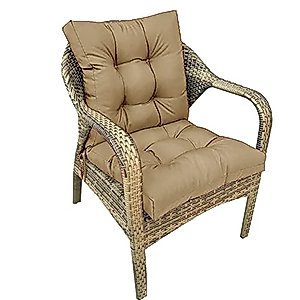 SEAHOME Waterproof Outdoor Seat Back Chair Cushion, Spring/Summer Seasonal All Weather Replacement Cushions, Tufted Pillow Rocking Chair Cushion Indoor,High Back Cushion with Ties (Khaki)