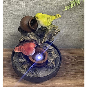 Ferrisland Tabletop Fountain Birds Waterfall Desktop Electric Water Fountain Decor w/LED - Indoor Outdoor Portable Tabletop Decorative Zen Meditation Waterfall Kit Includes Submersible Pump