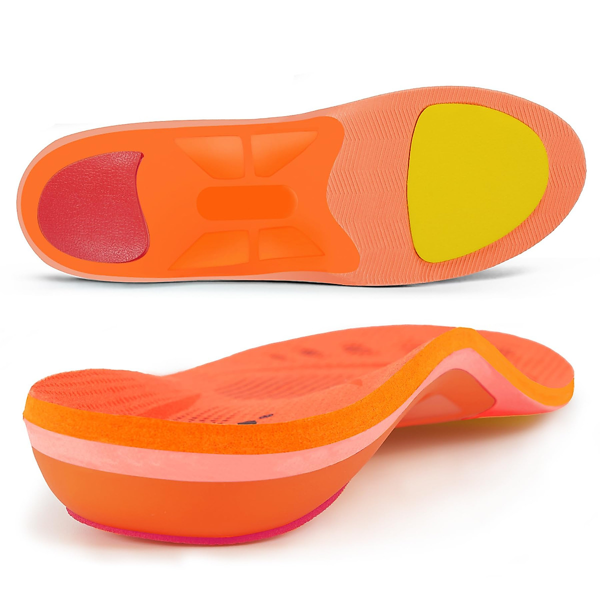 STSVZORR High Arch Support Insert Plantar Fasciitis Flat Foot Orthopedic Pain Relief Insole Men Women Standing All Day,Size US-12,length-30.5cm,Bright Orange