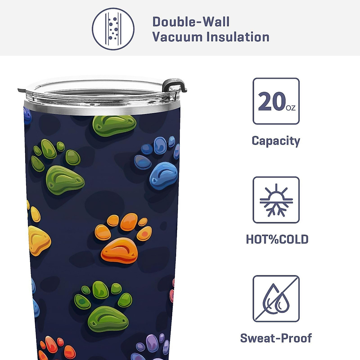 Wassud Rainbow Dog Paw 20 oz Tumbler with Lid and Straw Stainless Steel Double Wall Vacuum Tumblers Insulated Travel Coffee Mug for Cold and Hot Drinks