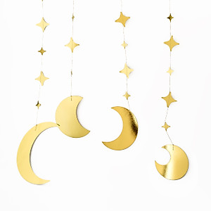 Cheerland Gold Star Moon Hanging Decorations Moon Garland Crescent Star Streamer for Kids Room Decor Birthday Ramadan EID Mubarak Wedding Fortune Teller Celestial Party Supplies - Pack of 10