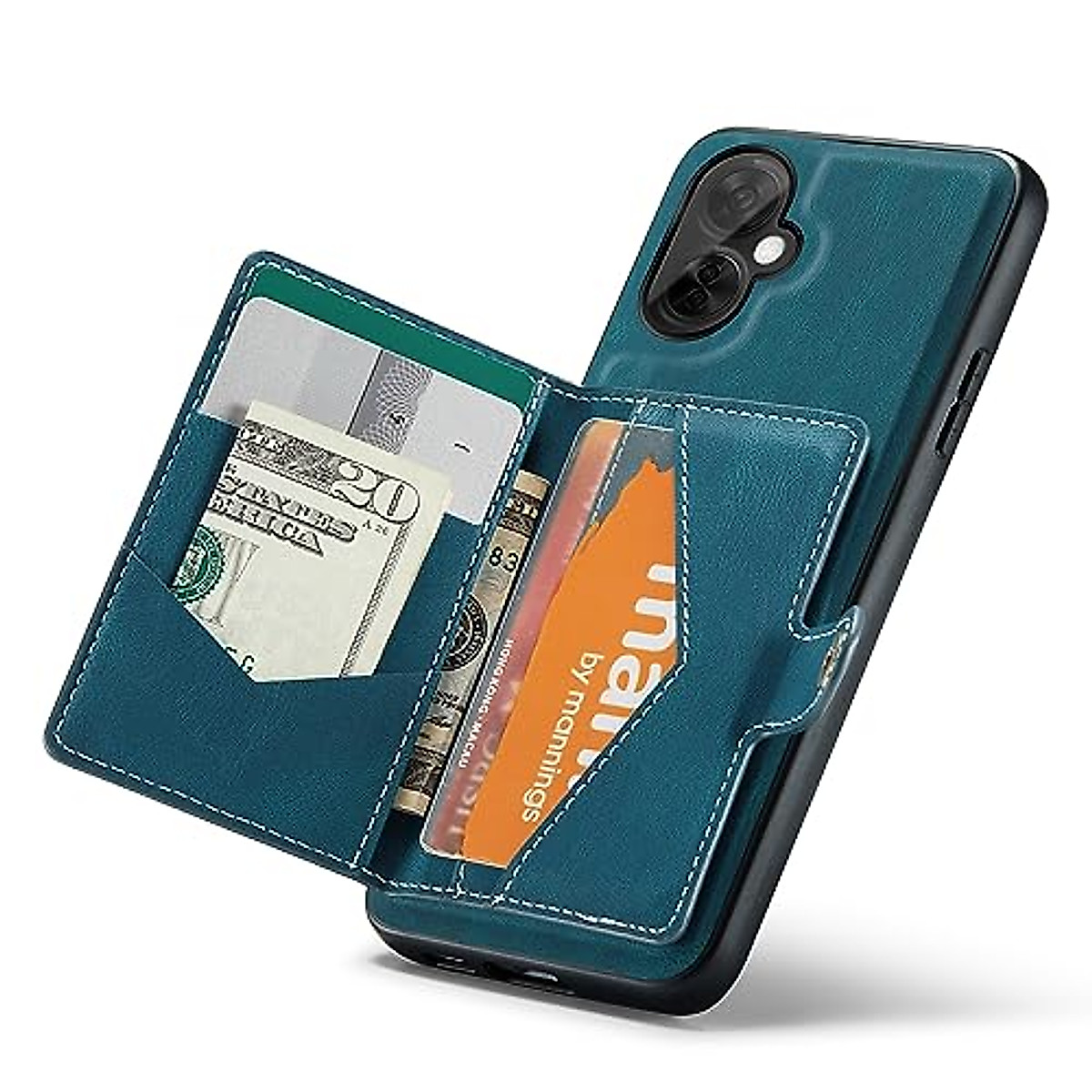 Hongxinyu Case for OnePlus Nord N30 5G / Nord CE 3 Lite 5G, Detachable Magnetic Wallet Card Cash Slot Case Cover Support Wireless Charging Functional Kickstand (Teal)