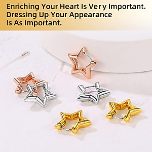 Star Hoop Earrings Small,19mm Platinum Plated Silver Thick Hoop Cartilage Endless Tiny Star Huggie Hugger Earrings Geometric Jewelry