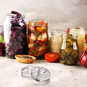 Okllen 9 Pack Glass Fermentation Glass Weights for Large Wide Mouth Mason Jars, Pickling Glass Weight with Easy Grip Handle, Dishwasher Safe