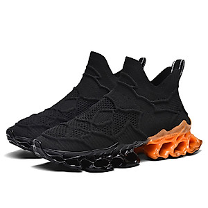 Poramea Men's Laceless Slip on Blade Sneakers Trail Running Walking Tennis Sport Shoes Black Gradient Size 10