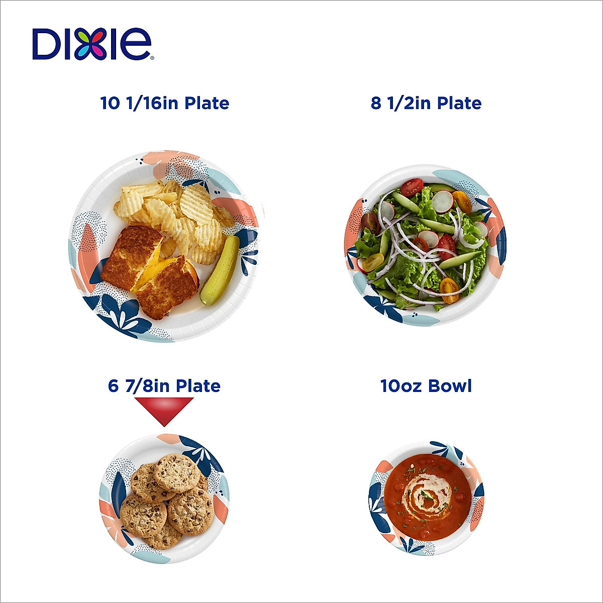 Dixie Everyday Paper Plates, 6 7/8", Dessert or Snack Size Printed Disposable Plates, 50 Count (Pack of 1