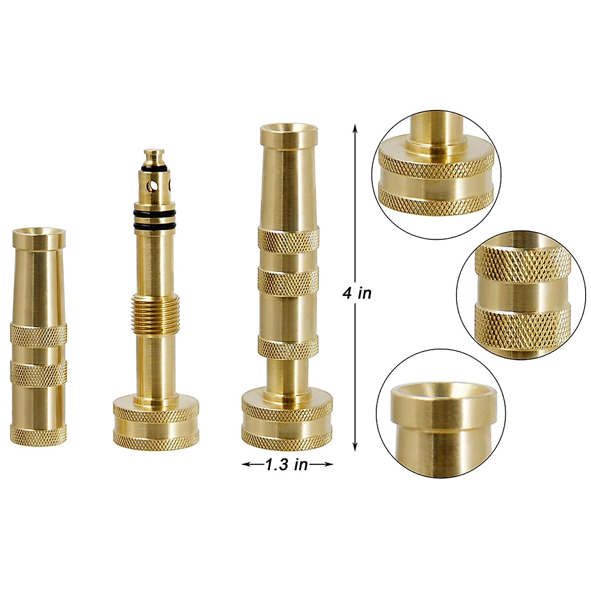 SICILAMIU Adjustable Twist Hose Nozzle, 4" Heavy-Duty Brass Hose Nozzle Garden Sprayer with 4 Rubber Washers for Garden Watering Patio Lawn Car Washing Driveway Cleaning, 2 Pack