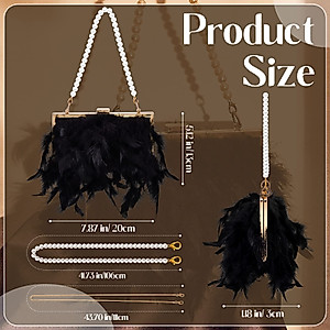 Amylove Feather Clutch Purses for Women Wedding Evening Bride Furry Purse Classy Fringe Purse Glossy Designer Purse(Black)